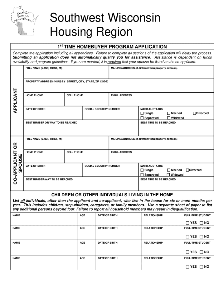 Fillable Online Fillable Online 1st TIME HOMEBUYER PROGRAM APPLICATION ...