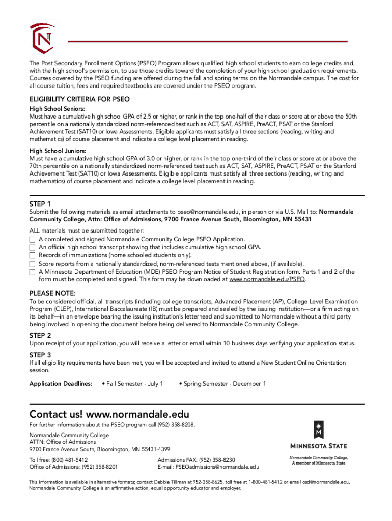 Fillable Online Post Secondary Enrollment Options (PSEO application) Fax Email Print - pdfFiller