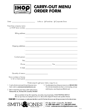 Fillable Online Ihop Carry-Out Menu Order Form - platinumnc.com Fax ...