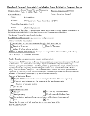 Fillable Online Maryland General Assembly Legislative Bond Initiative Request Form Fax Email ...