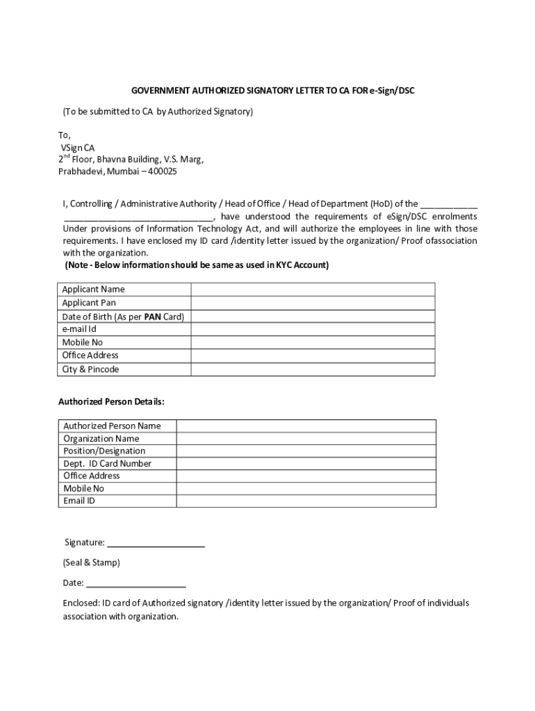 Fillable Online Get the free GOVERNMENT AUTHORIZED SIGNATORY LETTER TO CA ... Fax Email Print ...