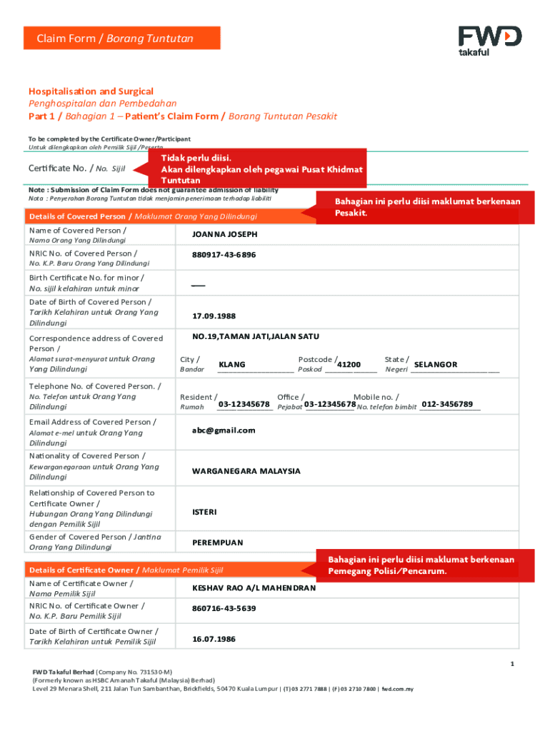 Fillable Online Fillable Online Claim Form / Borang Tuntutan ...