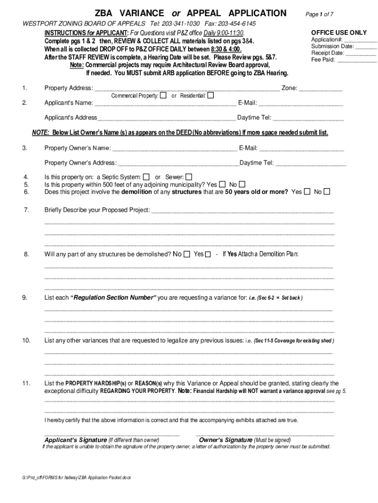 Fillable Online Fillable Online Zoning Board of Appeals - City of ...