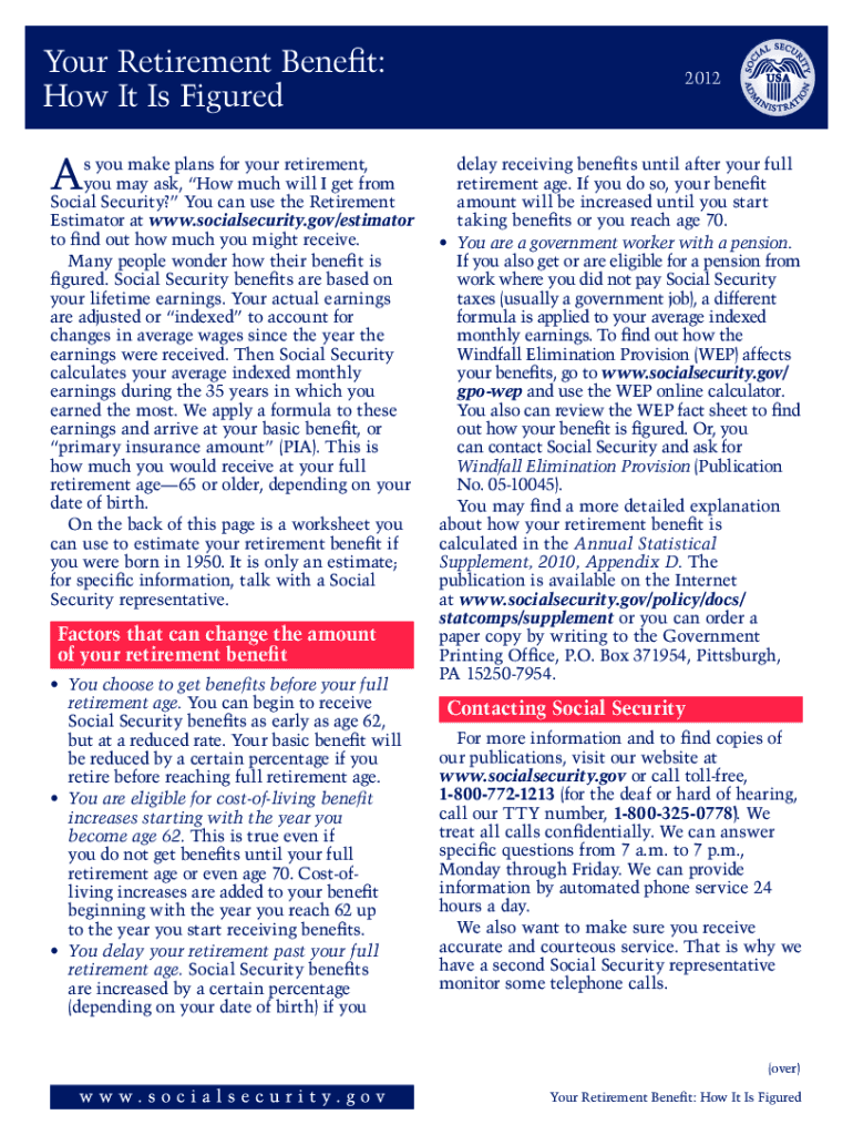 Fillable Online Your Retirement Benefit: How It's figured Fax Email ...