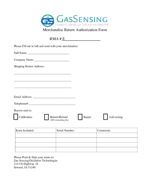 Fillable Online Return Merchandise Authorization Form - Free Online ...
