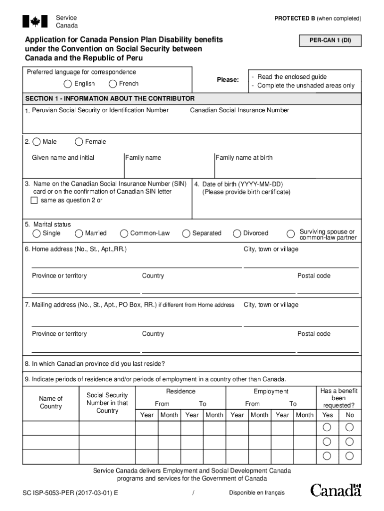 Fillable Online Peru/Canada Agreement - Application for CPP Disability ...