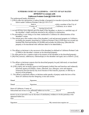 Fillable Online Affidavit to comply with CA Probate Code13100-13115 ...