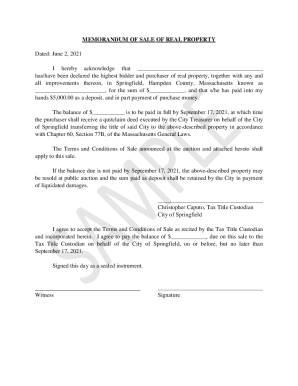 Fillable Online MEMORANDUM OF SALE OF REAL PROPERTY - Springfield, MA ...