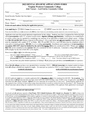 Fillable Online 2022 DENTAL HYGIENE APPLICATION FORM Virginia Fax Email ...