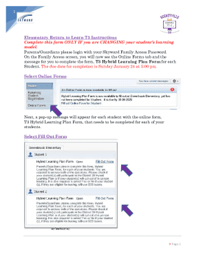 Fillable Online 1 Elementary Return to Learn T3 Instructions Complete ...