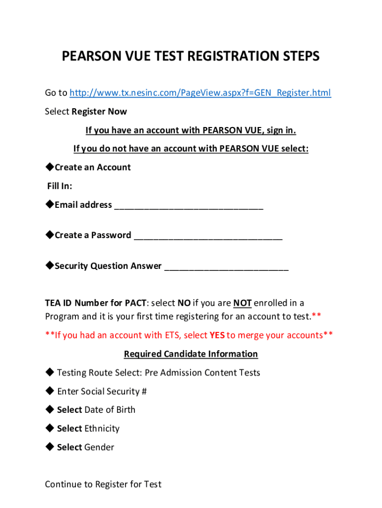 Fillable Online southtexacp.com 01 Pearson-Vue-RegistrationsPEARSON VUE ...