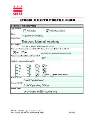 Fillable Online osse dc SCHOOL HEALTH PROFILE FORM - Washington, DC Fax ...