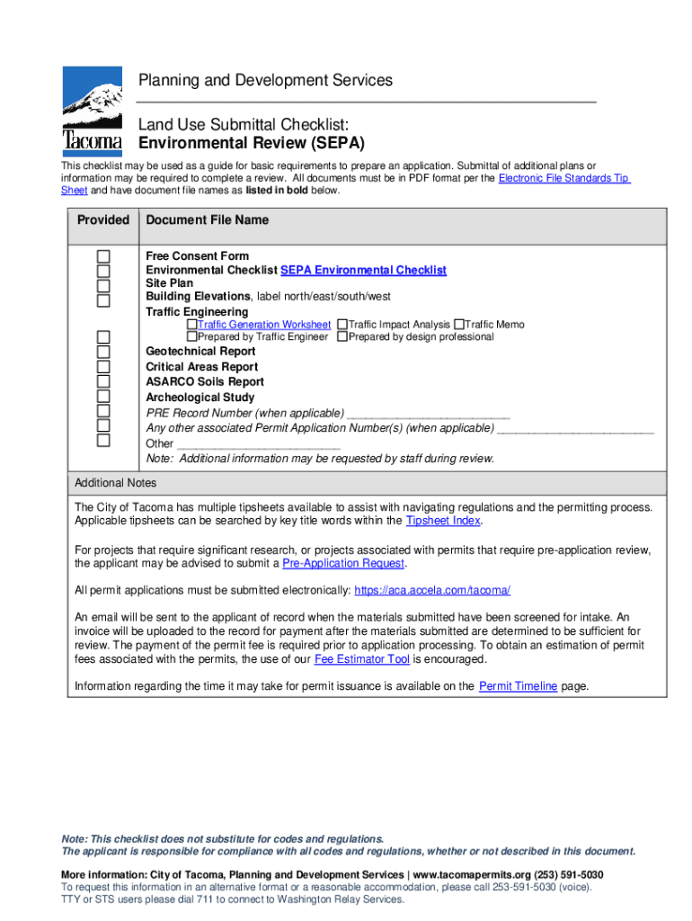 Fillable Online SEPA checklist guidance - Washington State Department ...