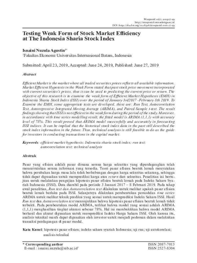 Fillable Online Testing Weak Form of Stock Market Efficiency at The ... Fillable Online Testing Weak Form of Stock Market Efficiency at The ...