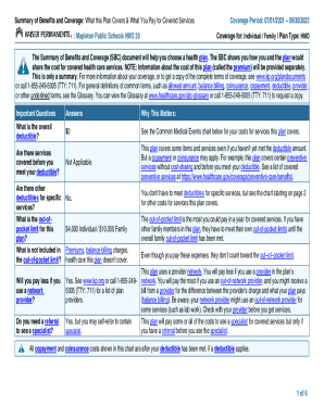 Fillable Online Summary of Benefits and Coverage: Covers & What You Pay ...