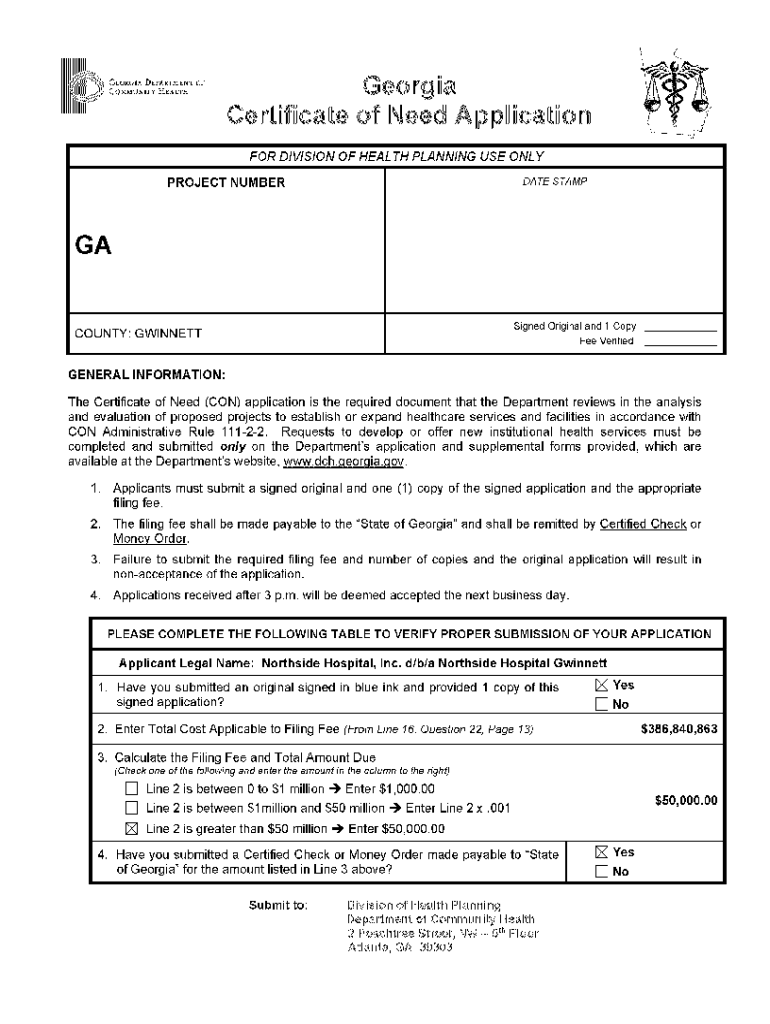 Fillable Online Georgia Certificate of Need Application - bizj Fax ...