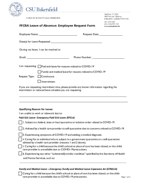 Fillable Online SAMPLE FFCRA LEAVE OF ABSENCE REQUEST FORM - CVMIC Fax ...