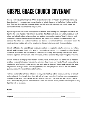 Fillable Online covenant core values statement of faith constitution ...