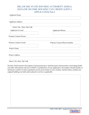 Fillable Online DELAWARE STATE HOUSING AUTHORITY (DSHA) 2020 LOW ...