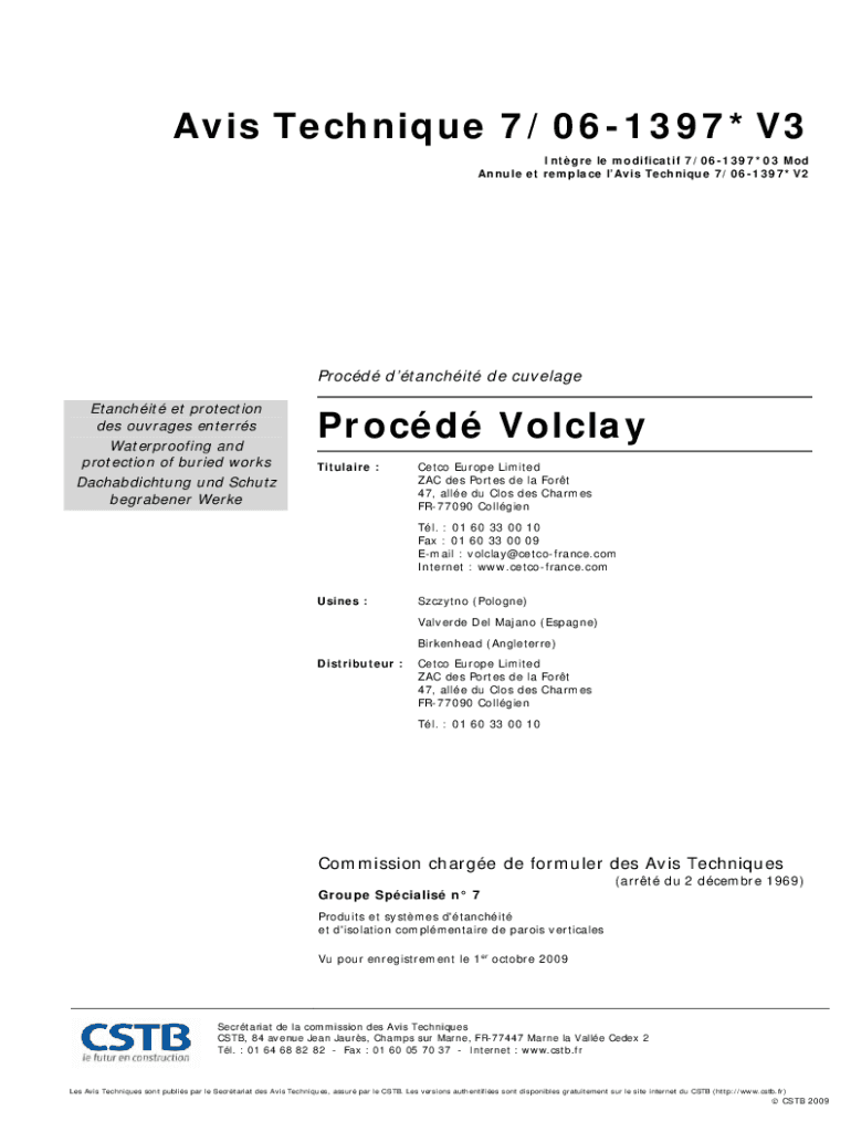 Remplissable En Ligne Avis Technique 7/06-1397*V3 Procd Volclay - CSTB ...