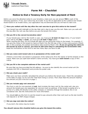 Fillable Online N4.pdf - Form N4 Checklist Notice to End a Tenancy ...