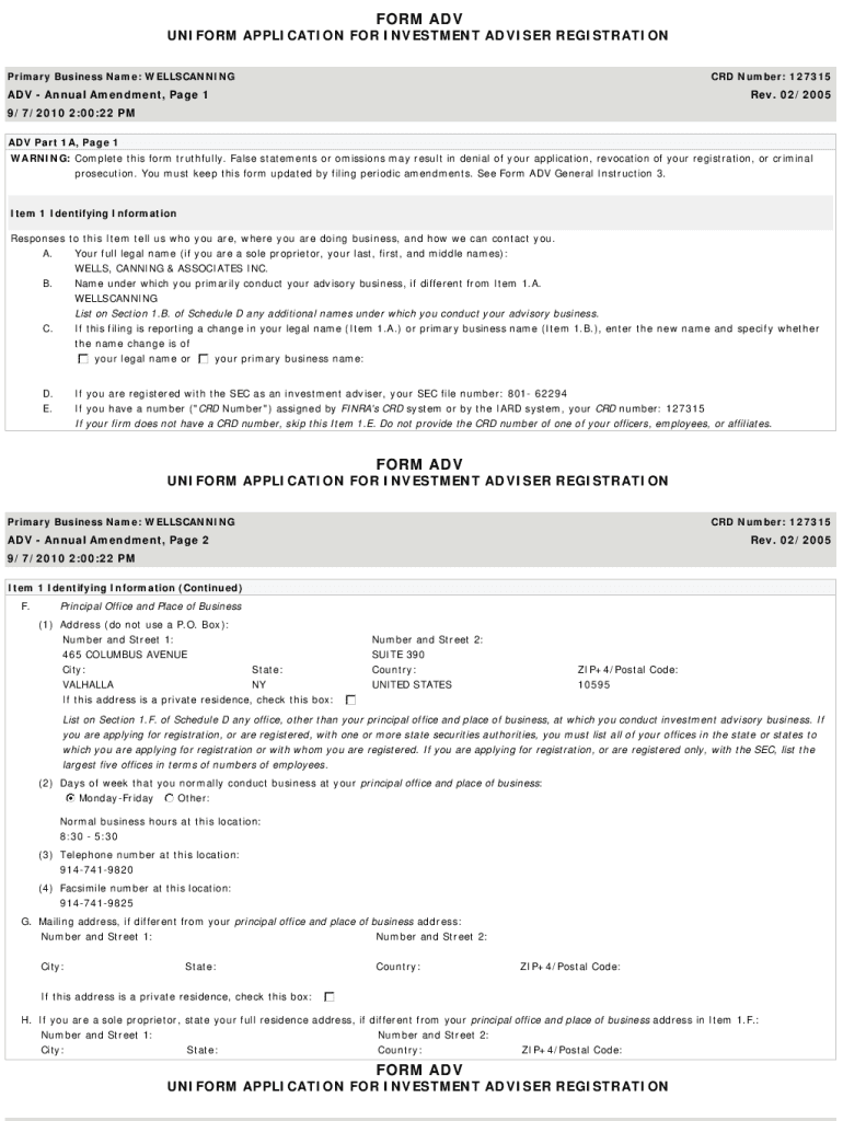Fillable Online UNIFORM APPLICATION FOR INVESTMENT ADVISER REGISTRATION Fax Email Print - pdfFiller