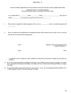 Fillable Online FORM - A Form of Certificate applicable for Released ...