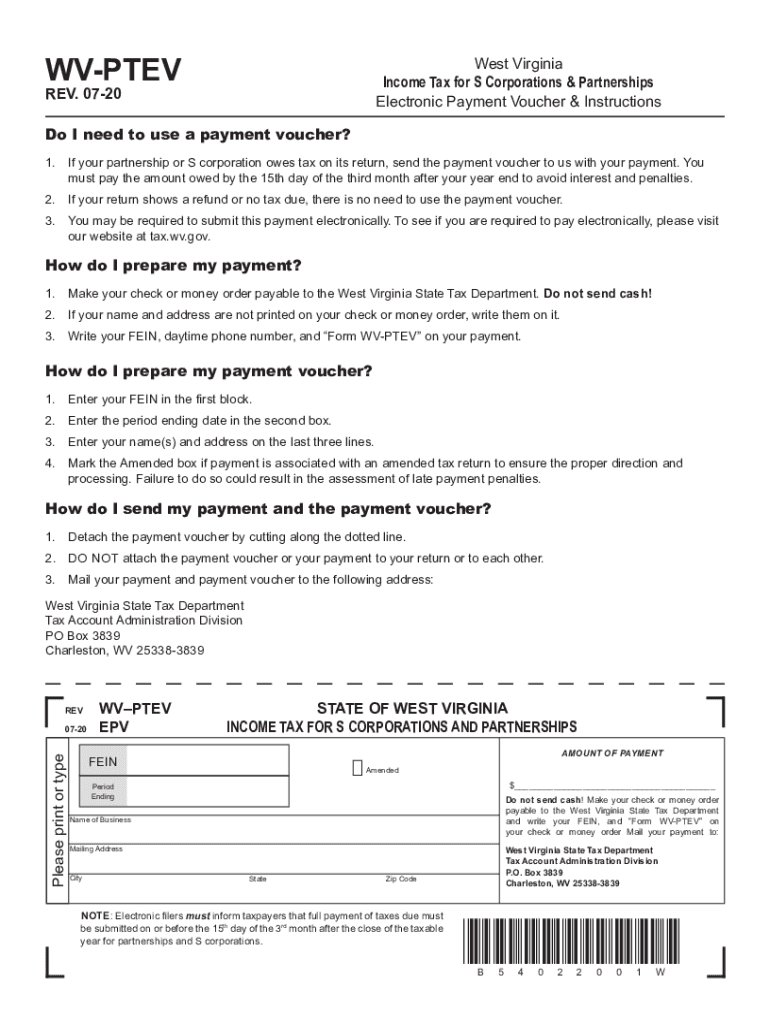 Fillable Online tax.wv.gov Documents TaxFormsWV-PTEV - West Virginia ...