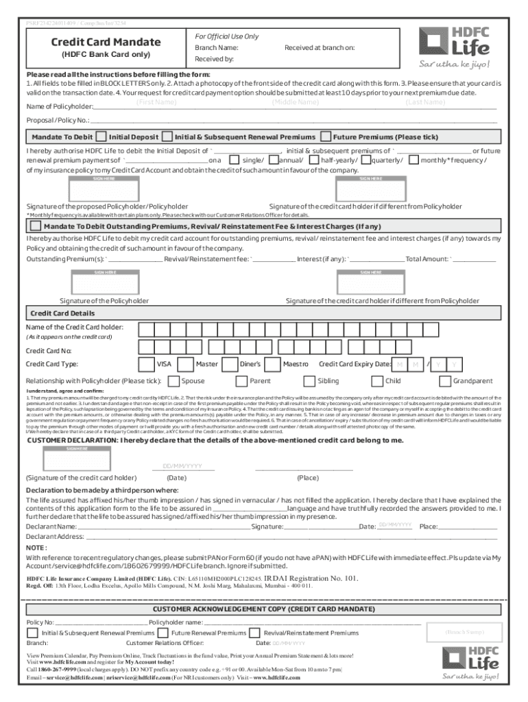 Fillable Online Fillable Online For Official Use Only Credit Card ...