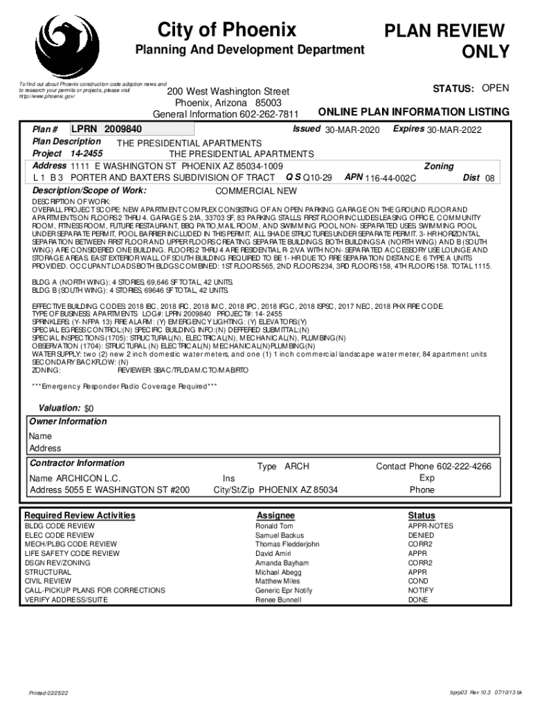 Fillable Online apps-secure phoenix City of Phoenix PERMIT Planning And ...
