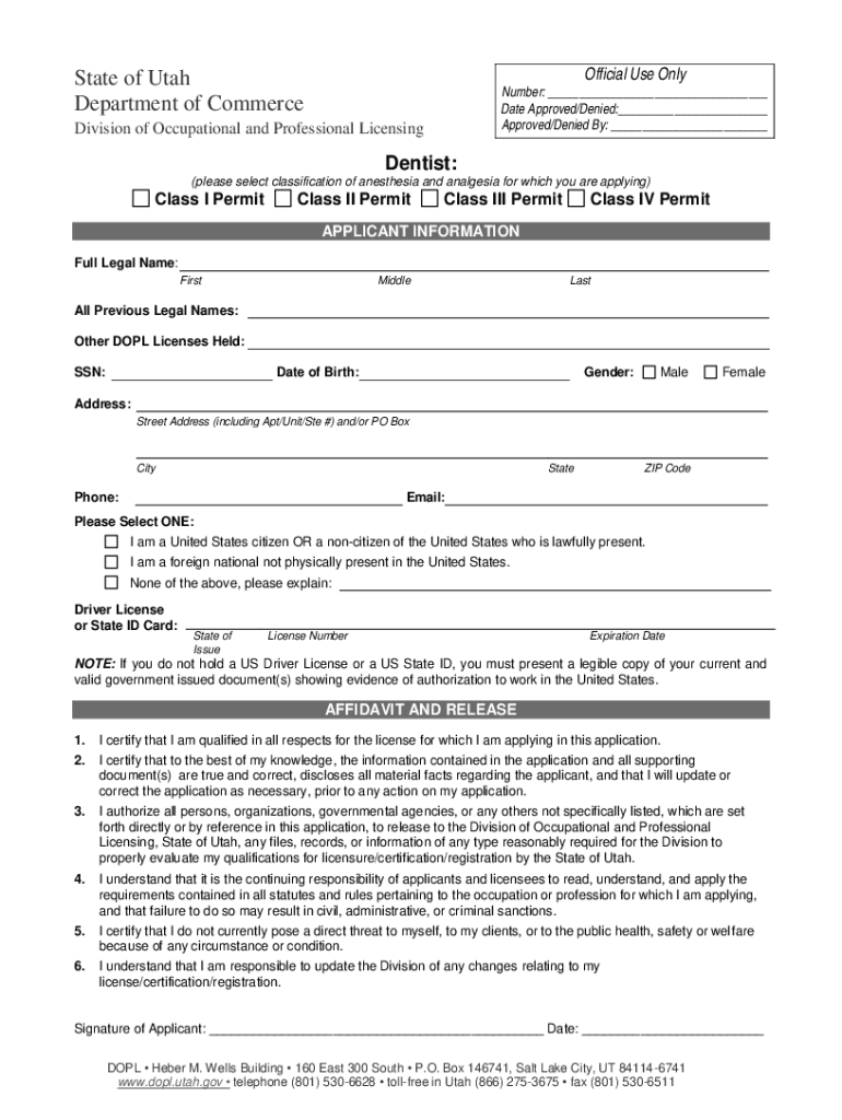 Fillable Online dopl utah Fillable Online dopl utah Dentist - Application Form Fax ... Fax Email ...