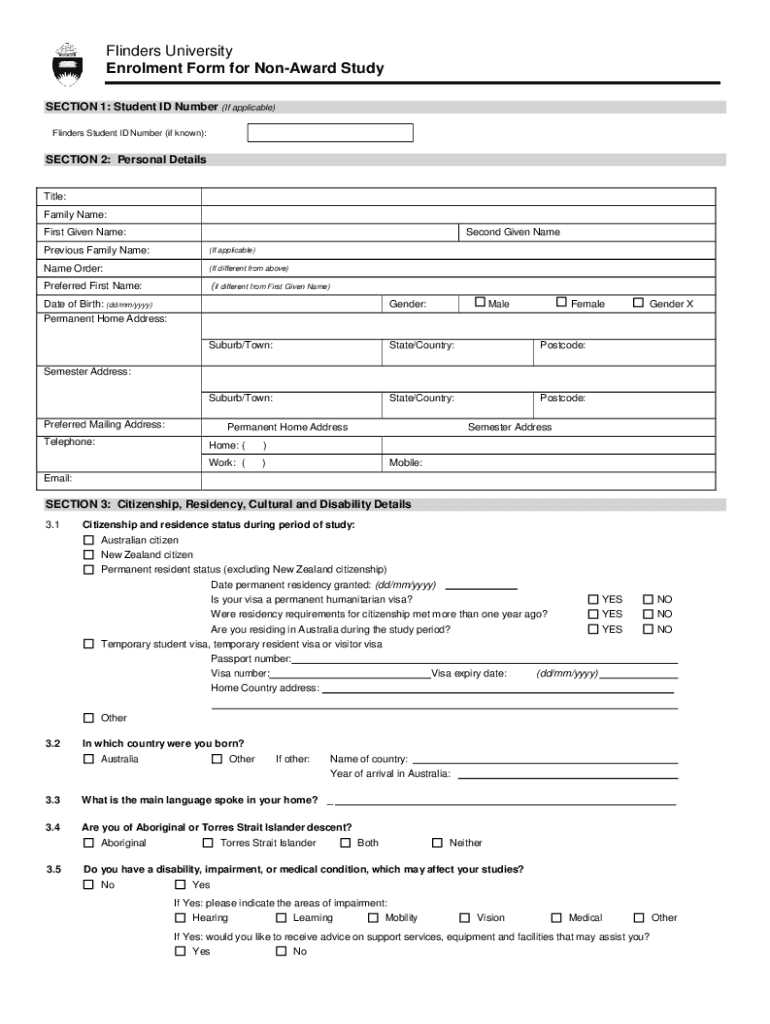 Fillable Online students.flinders.edu.aucontentdamEnrolment Form for Non-Award Study - Flinders ...