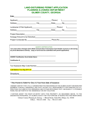 Fillable Online Gilmer County Land Disturbance Permit - Fill Online ...