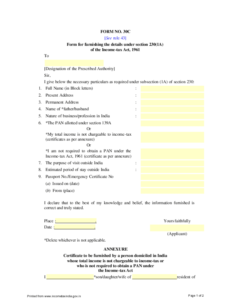 Fillable Online FORM NO. 30C - Income Tax Department Fax Email Print ...