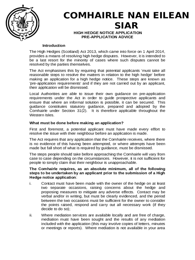 High Hedge Notice Applications Pre-Application Guidance ... - cne-siar ...