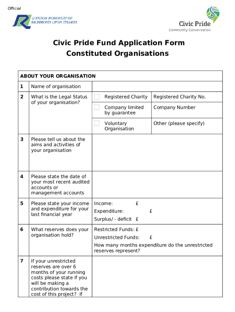 Civic Pride Fund Application Constituted Organisations Doc Template ...