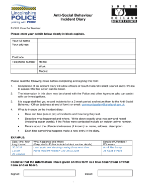 Fillable Online Anti Social Behaviour Diary Form Fax Email Print ...