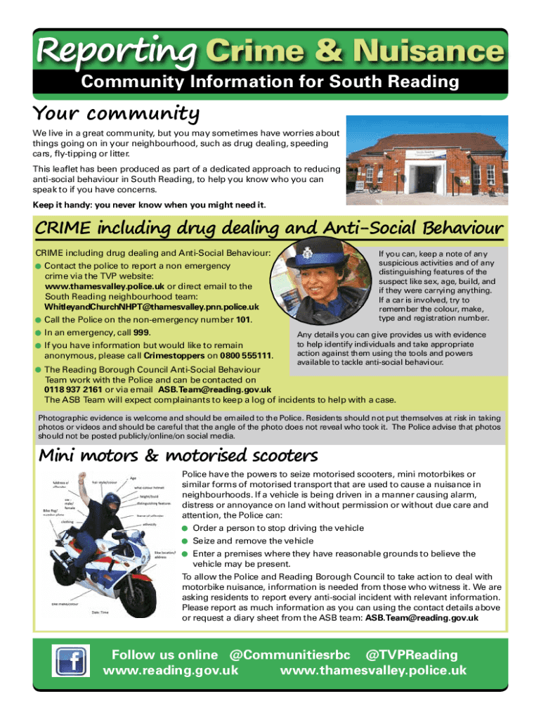 Fillable Online Reporting Crime & Nuisance - Reading Borough Council ...