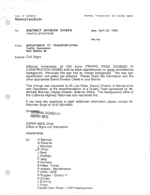 Fillable Online dot ca State of California Memorandum - California ...