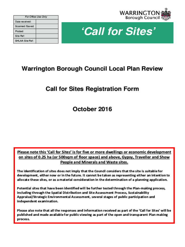 Fillable Online Warrington Borough Council Local Plan Review Call for ... Fax Email Print ...