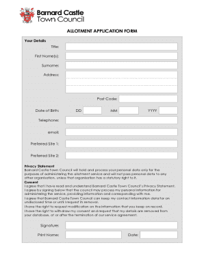Fillable Online ALLOTMENT APPLICATION FORM - Barnard Castle Town ...