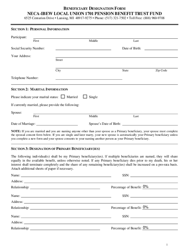 Fillable Online - Beneficiary Designation Form (RETAIN TO MAKE FILLABLE ...