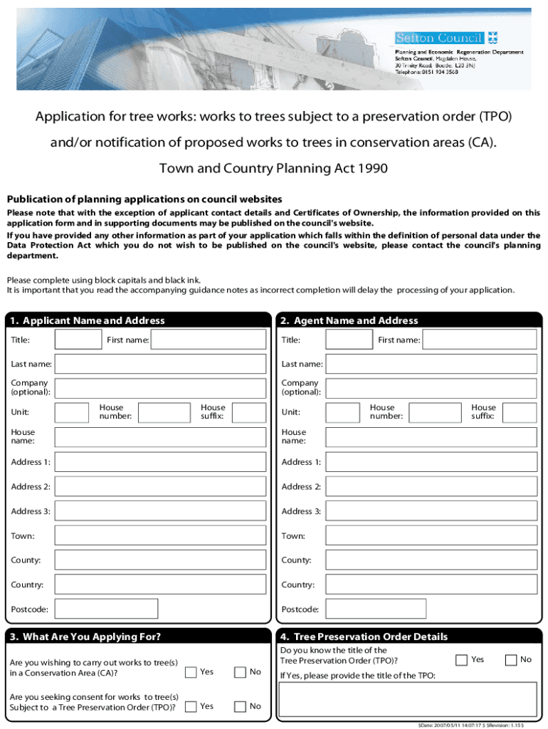 Fillable Online works to trees subject to a preservation order (TPO ...