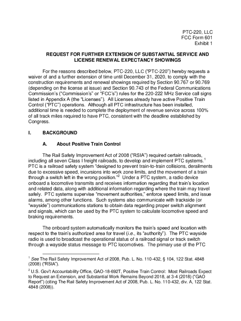 Fillable Online PTC-220, LLC FCC Form 601 Exhibit 1 REQUEST FOR ... Fax ...