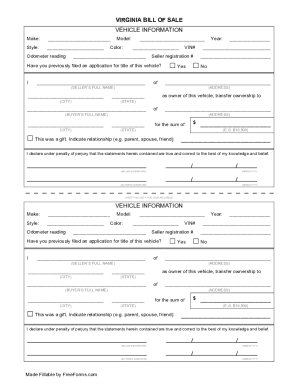 Fillable Online Virginia Motor Vehicle Bill of Sale Form Fax Email ...
