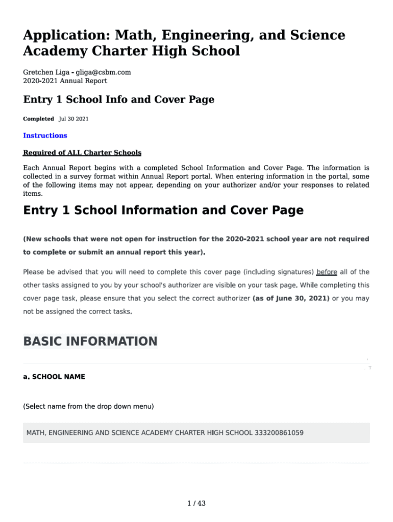 Fillable Online Math, Engineering, and Science Academy (MESA) Charter ...