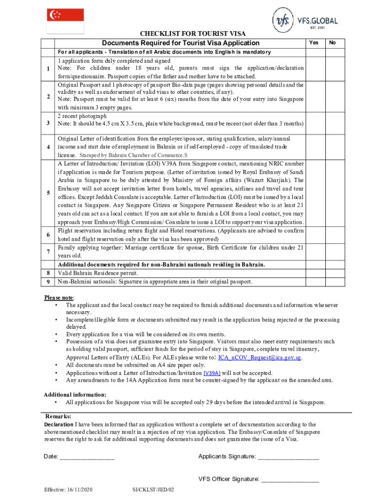 Fillable Online CHECKLIST FOR TOURIST VISA Documents Required for Tourist ... Fax Email Print ...