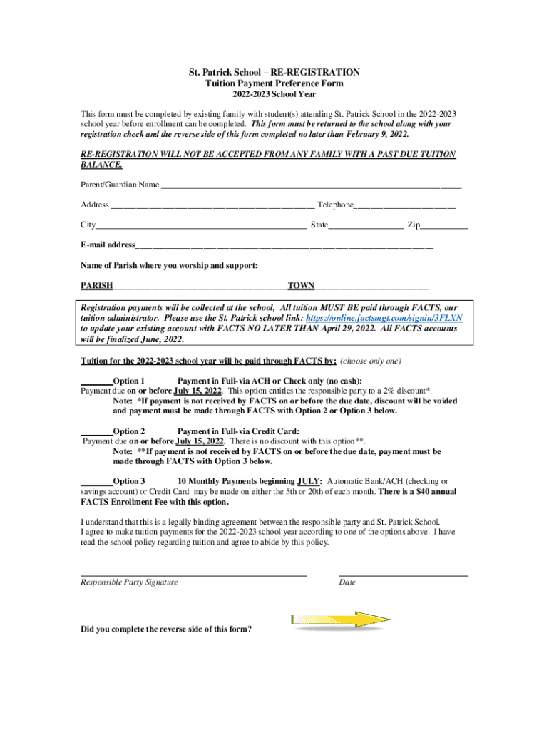Fillable Online Tuition Agreement & Payment Preference Form for 2015 ...