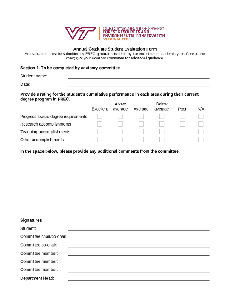 FREC Annual graduate student evaluation - frec vt Doc Template | pdfFiller