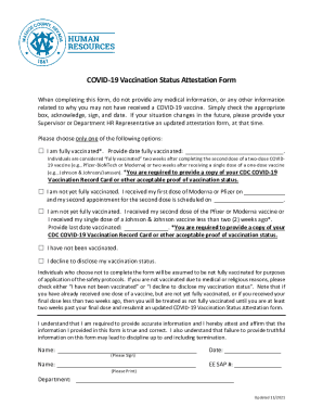 Fillable Online COVID-19 VACCINE and BOOSTER SELF-ATTESTATION FORM Fax ...